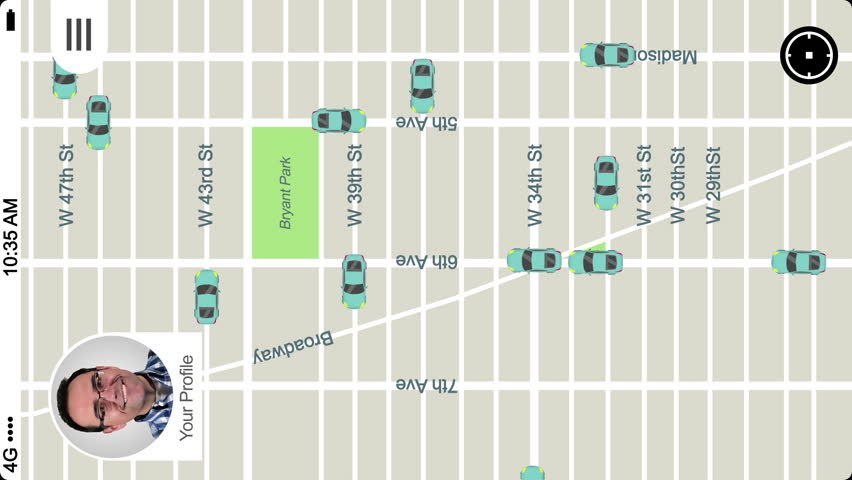 simulated ride sharing app map screen Stock Footage Video (100% Royalty ...