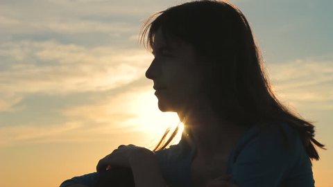 Silhouette Profile Woman Sitting Against Sunset Stock Footage Video ...