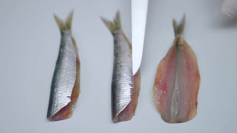 Close Food Cook Cut Fish Into Stock Footage Video (100% Royalty-free ...