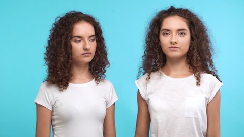 Two Beautiful Female Twins Curly Hair Stock Footage Video 100 Royalty