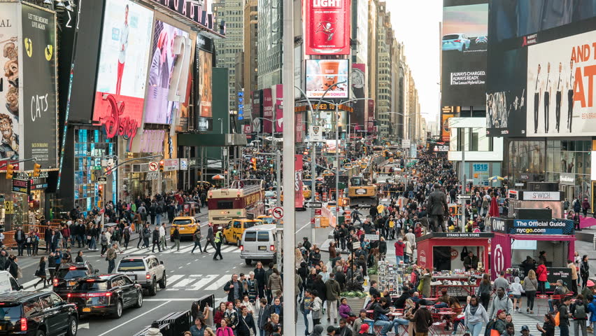 Busy and Crowded Time Square Stock Footage Video (100% Royalty-free ...