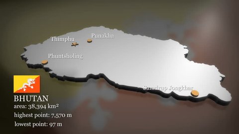 Seamless Looping 3d Animation Map Bhutan Stock Footage Video (100% ...