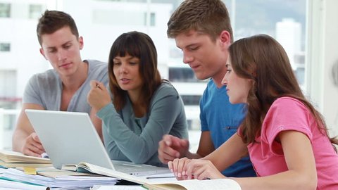 Happy Students Working Together Laptop Bright Stock Footage Video (100% ...
