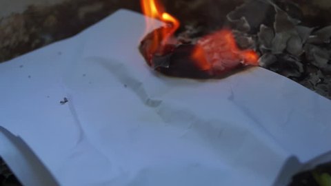 Burning Piece Paper Beginning Fire Burns Stock Footage Video (100% ...