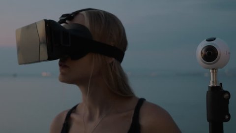 Woman Vrheadset 360 Degrees Camera On Stock Footage Video (100% Royalty ...