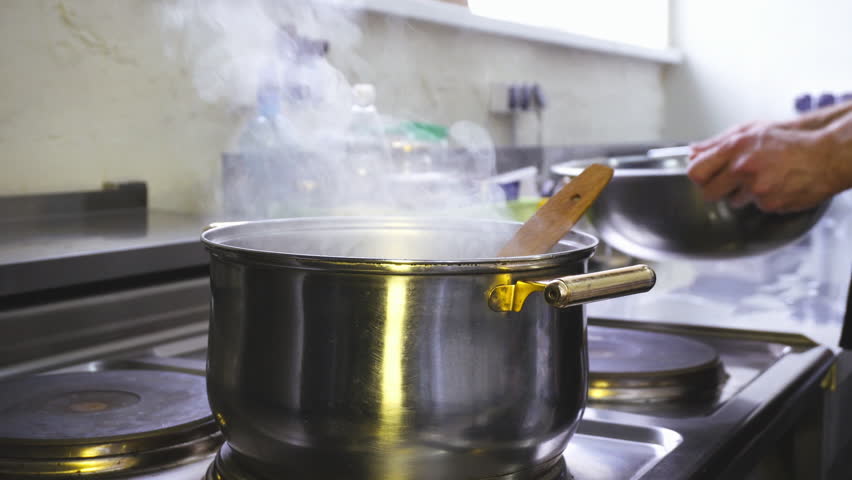 boiling pot kitchen water stainless steel Stock Footage Video (100% ...