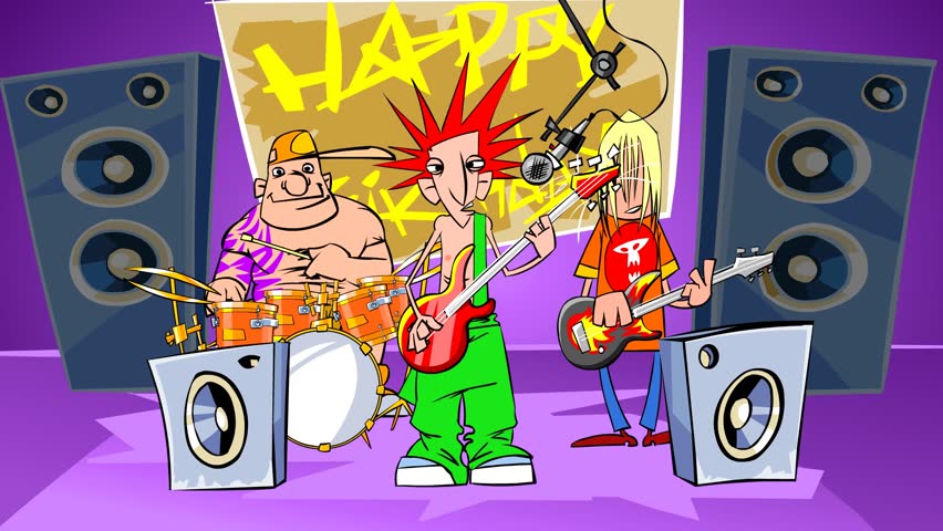 rock band says happy birthday cartoon Stock Footage Video (100% Royalty ...