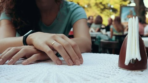 Closeup Woman Sitting Table Waiting Waiter Stock Footage Video (100% ...