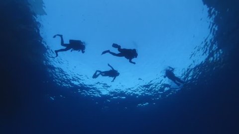 Scuba Divers Getting Underwater Descending Dive Stock Footage Video ...