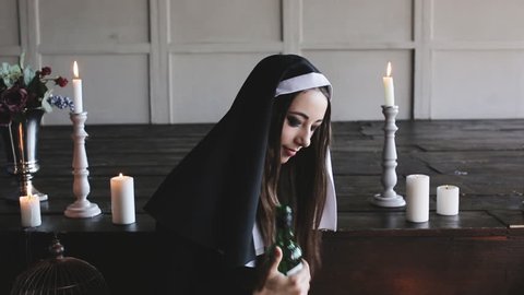 Bad Nun Drinking Alcohol Bottle Stock Footage Video (100% Royalty-free ...
