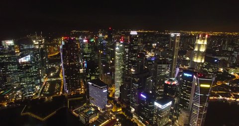 Night Aerial View Skylines Night Drone Stock Footage Video (100% ...
