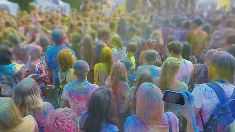 Happy Crowd Young People Throwing Blue Stock Footage Video (100% ...