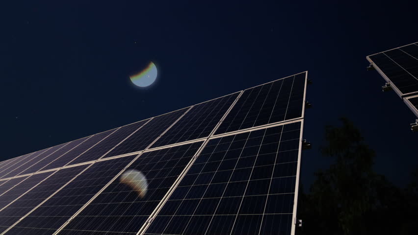 solar panels night half moon time Stock Footage Video (100% Royalty ...