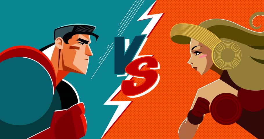Man Versus Woman. Superhero. Vector Stock Footage Video (100% Royalty ...
