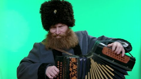 Cossack Hat Playing Russian Garmoshka Traditional Stock Footage Video ...