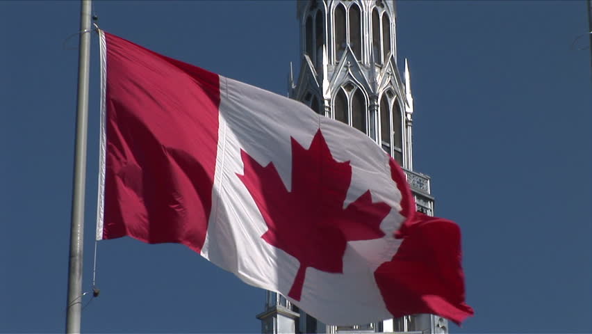 close-up canadian flag flapping front parliament Stock Footage Video ...
