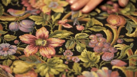 Girl Looks Through Tapestry Samples Sided Stock Footage Video (100% ...