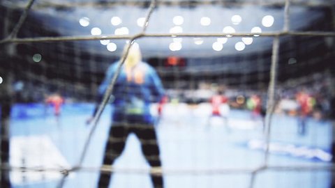 Handball Match Scene Goalpost Goalkeeper Players Stock Footage Video ...