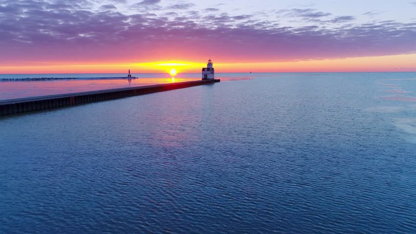 amazing lake michigan scenic sunrise revealed Stock Footage Video (100% ...