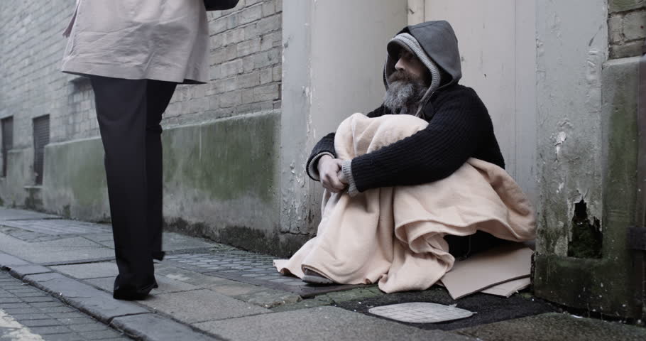 4k Mature Homeless Man Sitting On Stock Footage Video (100% Royalty ...