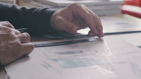 male architect work hands ruler pencil Stock Footage Video (100% ...