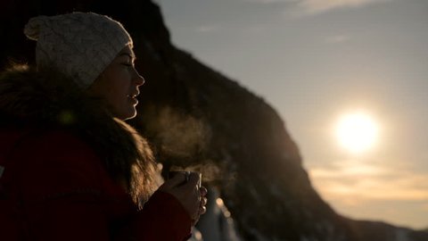 Girl Drinking Tea Sunset Stock Footage Video (100% Royalty-free ...