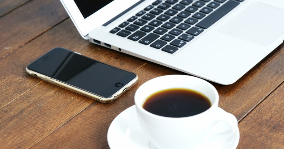 laptop mobile phone notebook cup coffee Stock Footage Video (100% ...