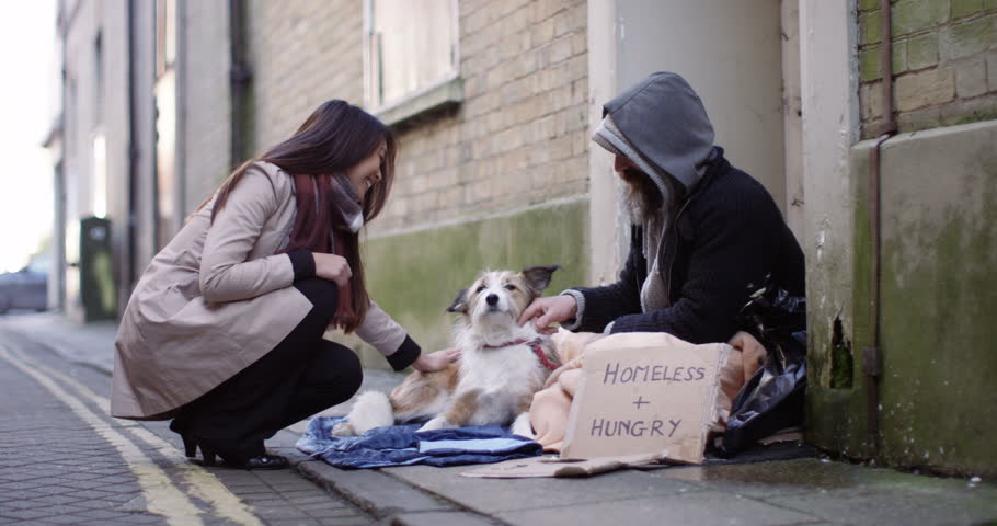 4k young woman talking homeless person Stock Footage Video (100% ...