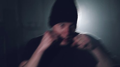 Boxer Dark Throwing Flurry Fast Punches Stock Footage Video (100% ...