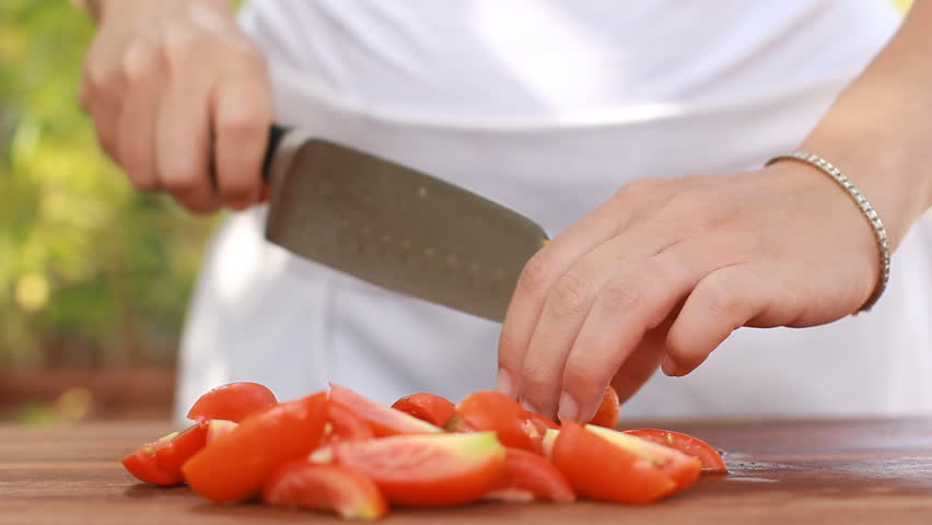 female chef's hands cut chop red Stock Footage Video (100% Royalty-free ...