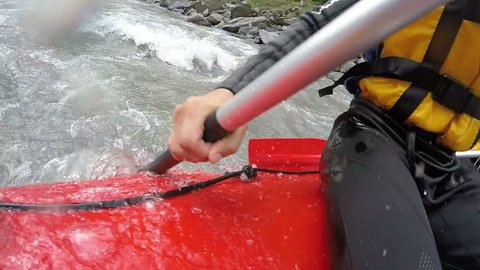 Rafter Hardly Overcoming Steep Rapids Underwater Stock Footage Video ...