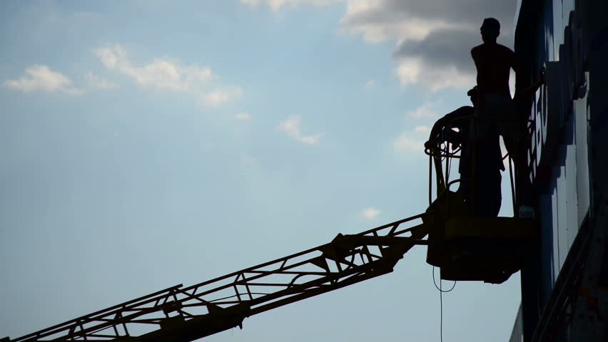 Workers Set an Advertising Signboard Stock Footage Video (100% Royalty ...
