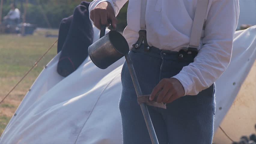 Civil War Reenactment Soldier Cleaning Stock Footage Video (100% ...