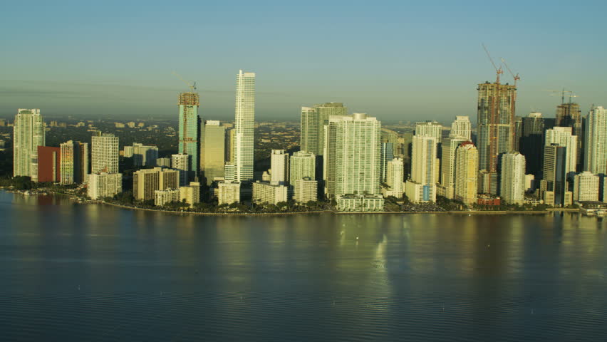 aerial tropical sunrise over miami skyline Stock Footage Video (100% ...