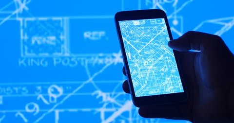 Blueprint Design Technology Engineer On Mobile Stock Footage Video (100 ...