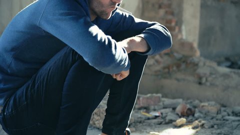 Lonely Junkie Smoking Cigarette Catacombs 4k Stock Footage Video (100% ...