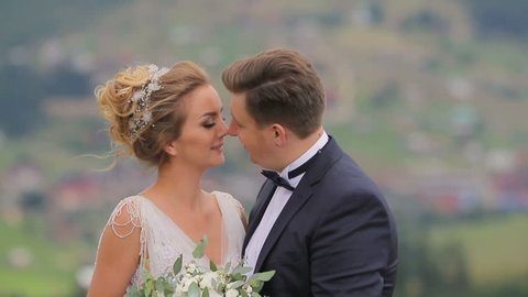 Beautiful Young Wedding Couple Kissing Before Stock Footage Video (100% ...