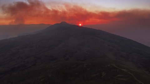 Mountain Forest Fire Red Smoke Sunset Stock Footage Video (100% Royalty ...