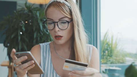 Beautiful Woman Make Payment Credit Card Stock Footage Video (100% ...