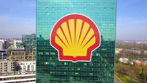 Aerial Shot Office Skyscraper Shell Oil Stock Footage Video (100% ...