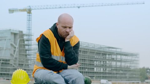 Sad Depressed Construction Worker Because Just Stock Footage Video (100 ...