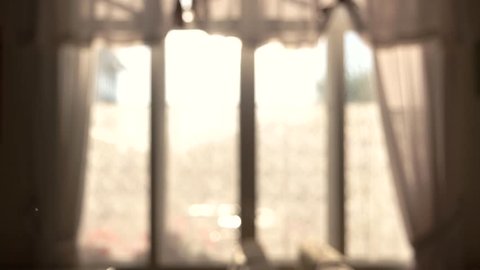 Blurred Windows Curtains Sunny Day Behind Stock Footage Video (100% ...