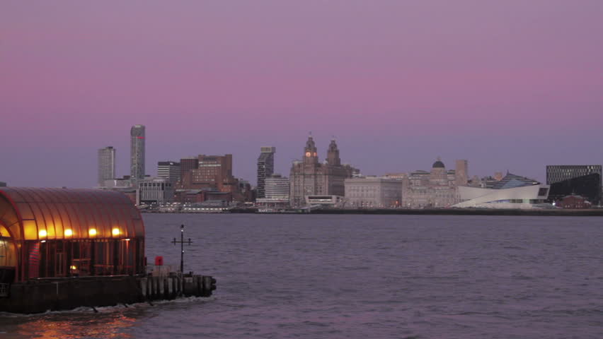 liverpool skyline sunset wirral woodside ferry Stock Footage Video (100 ...