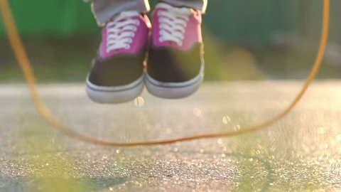 Close Woman Feet Jumping Using Skipping Stock Footage Video (100% ...