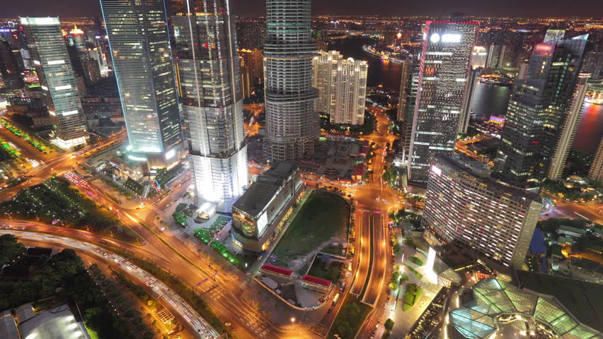 bird's eye view shanghai china night Stock Footage Video (100% Royalty ...