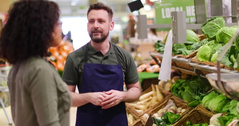 Shop Assistant Grocery Store Helping Shopper Stock Footage Video (100% ...