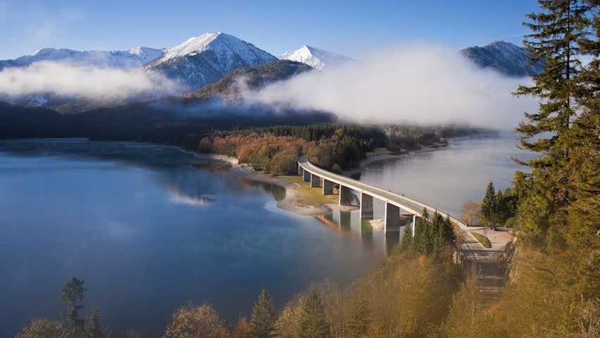 bridge over sylvenstein lake bavarian alps Stock Footage Video (100% ...