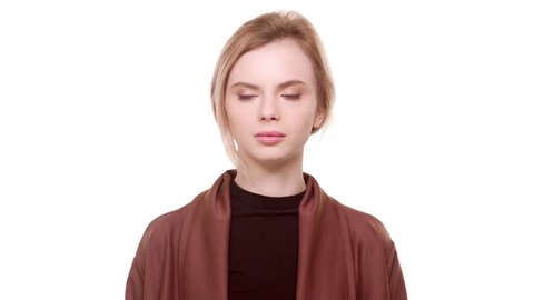 Sad Young Caucasian Female Sighing Disappointment Stock Footage Video ...