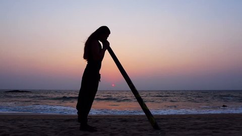 Didgeridoo Playing Male Silhouette Didgeridu Near Stock Footage Video ...