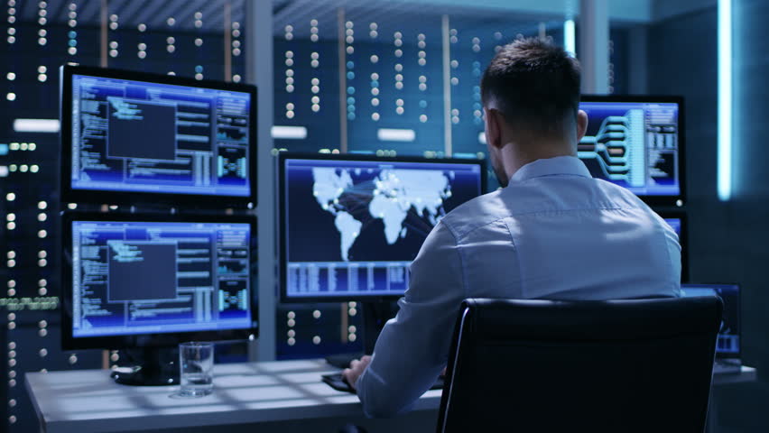 back view technical controller operator working Stock Footage Video ...